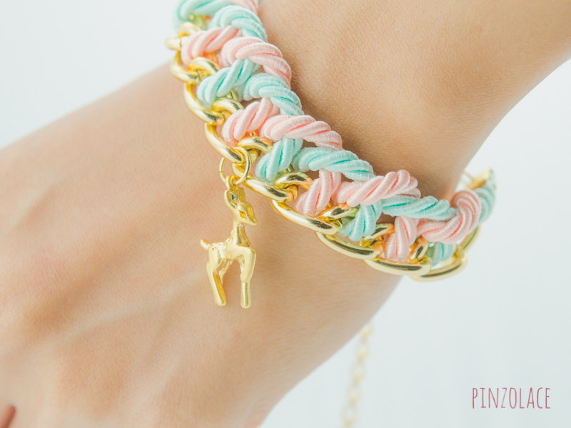 Reindeer With Pastel Braided Chunky Chain Bracelet , Reindeer Friendship Bracelet , Single Knot ...