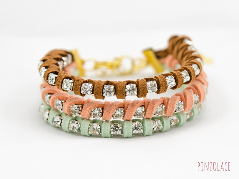 Mint Leather Bracelet With Rhinestone , Brown Mint Rhinestone ...
